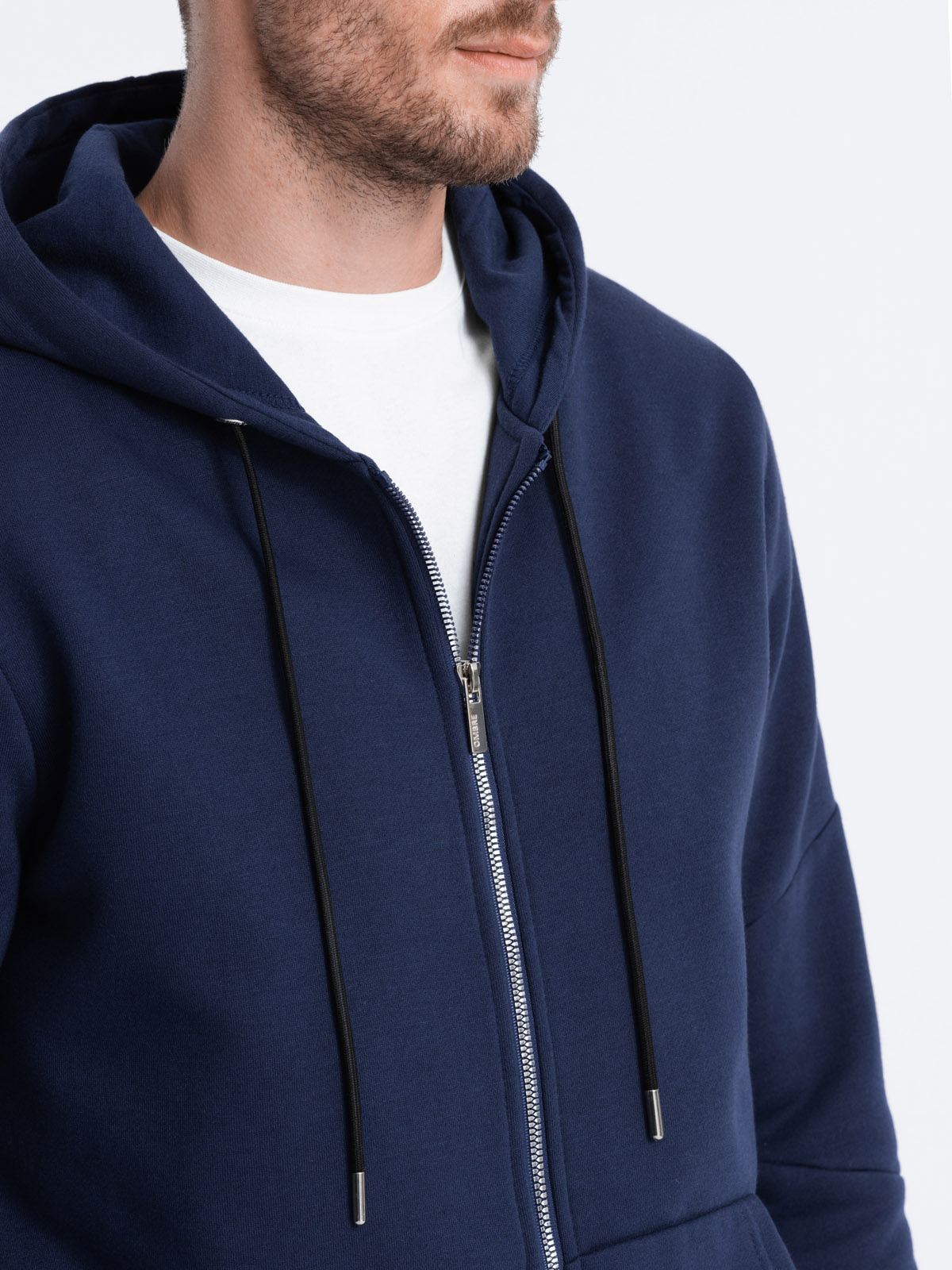 Bluza męska rozpinana z kapturem - ciemnoniebieska V4 OM-SSZP-22FW-003 - Sklep Ombre